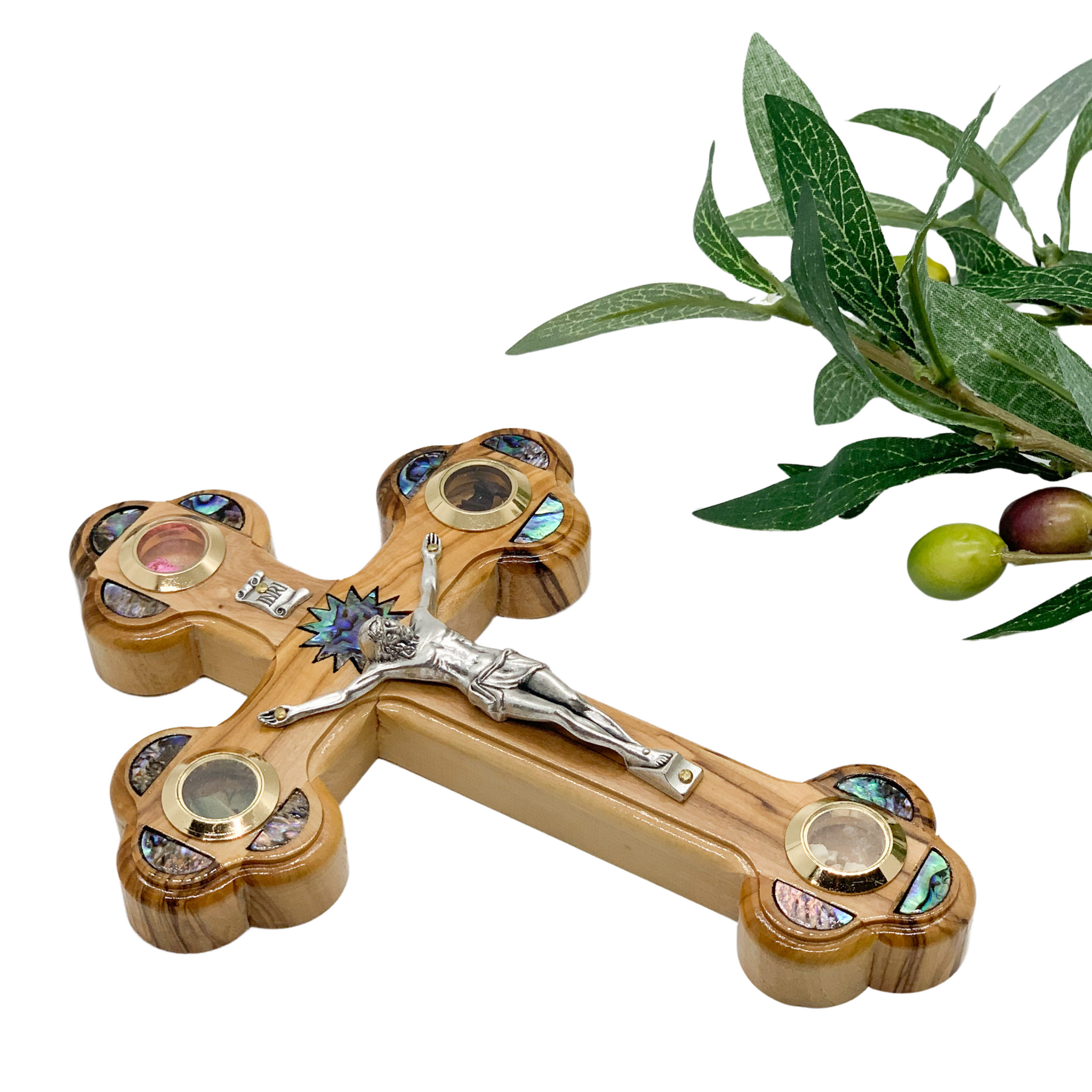 Jerusalem Cross Cross Olive Wood Covered Mother Of Pearl Base Hand Made ...